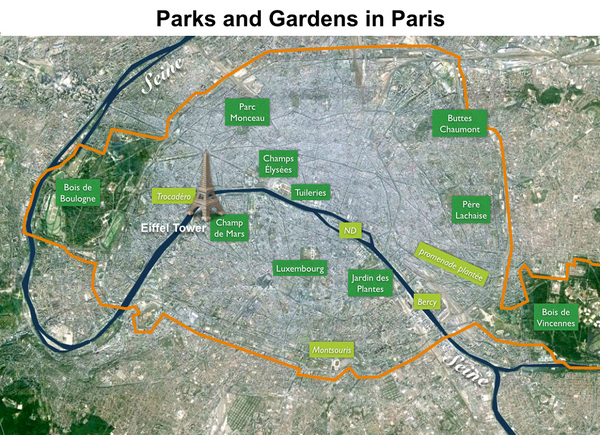 Map of Parks and Gardens in Paris by French Moments - French Moments