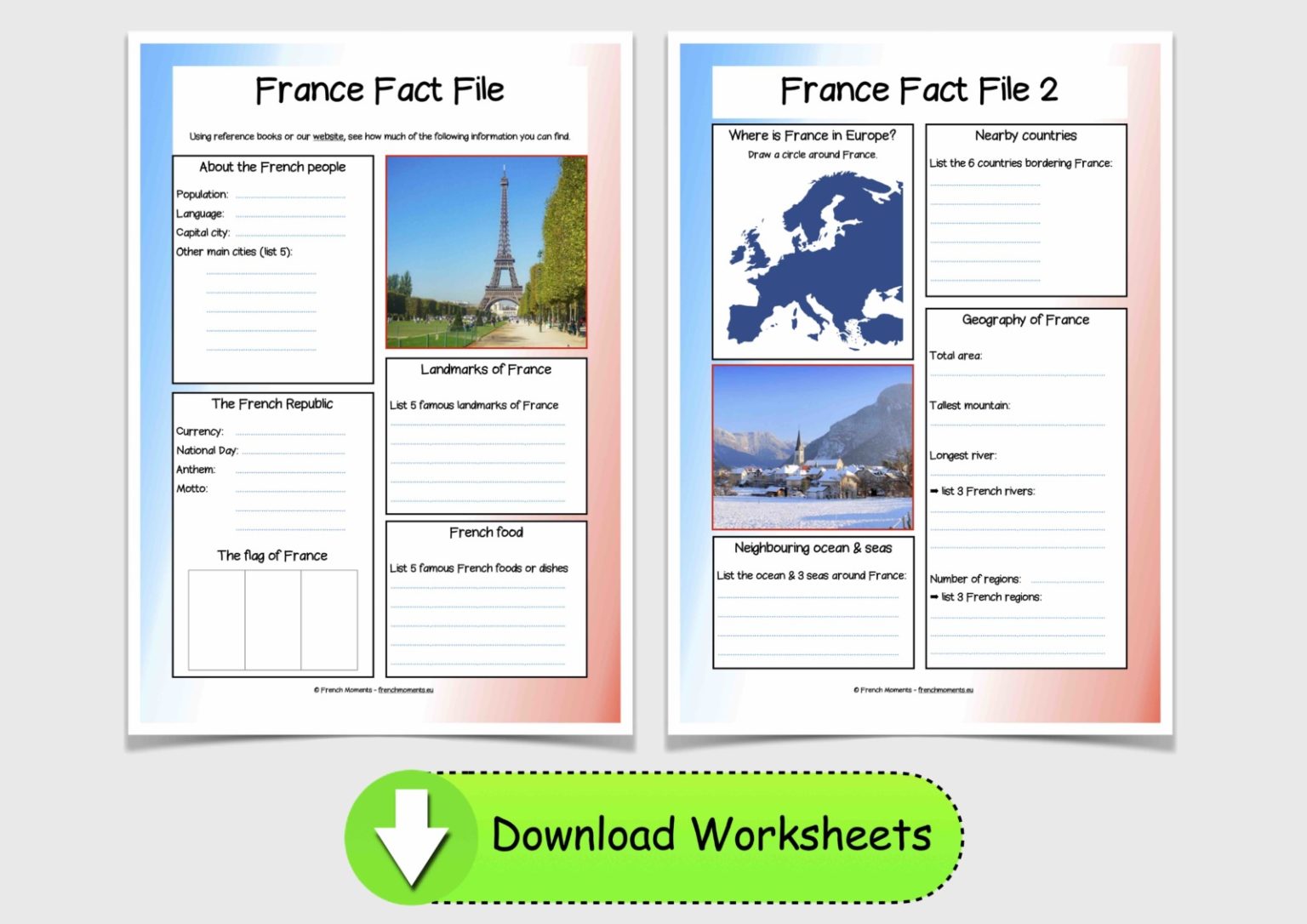 Free Geography of France Worksheets - French Moments